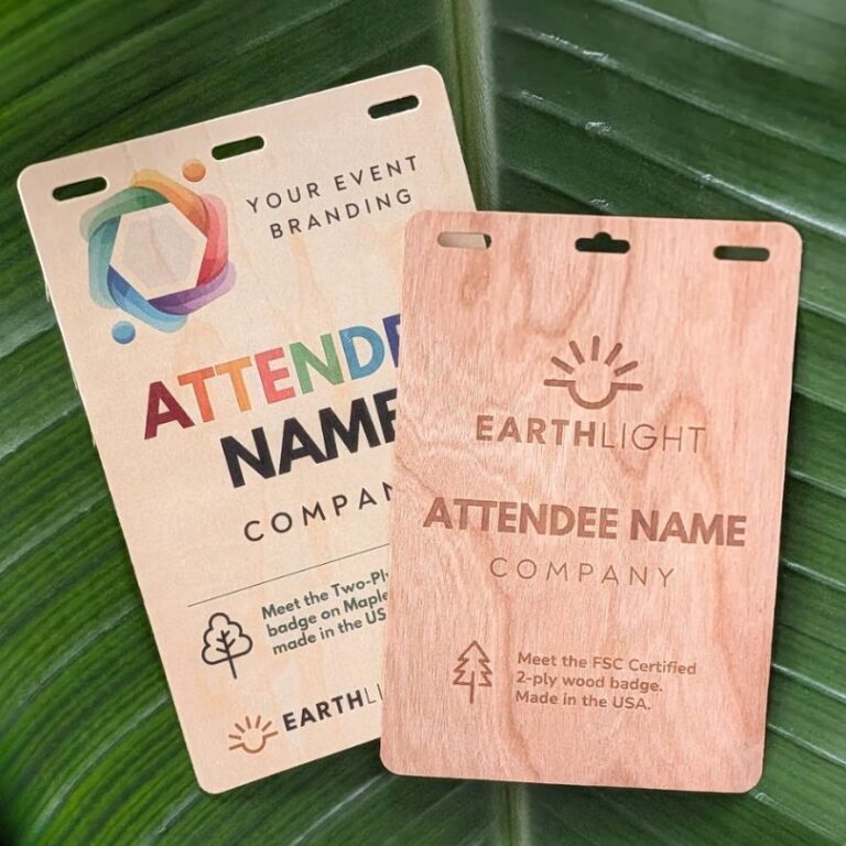 Wood Overlay Name Tags & Badges | Earthlight